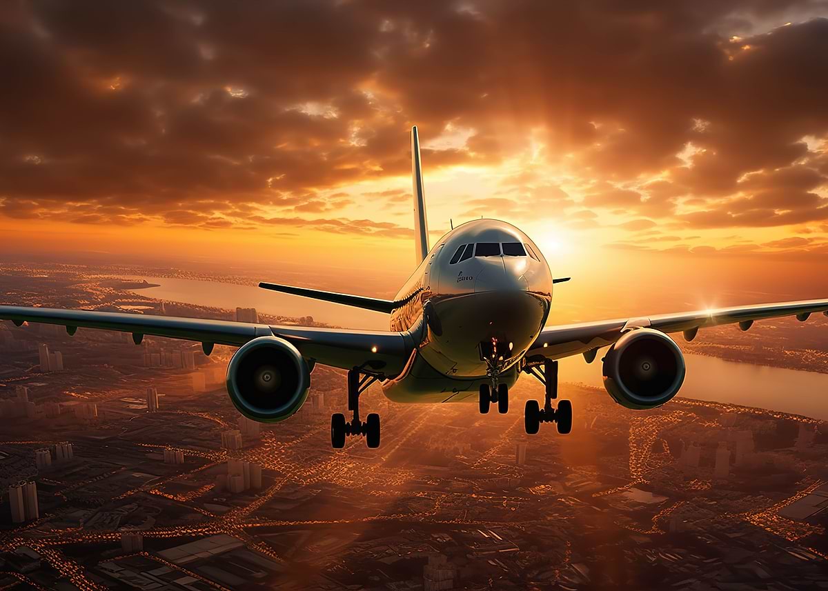 'plane sunset' Poster, picture, metal print, paint by Pro Elise | Displate