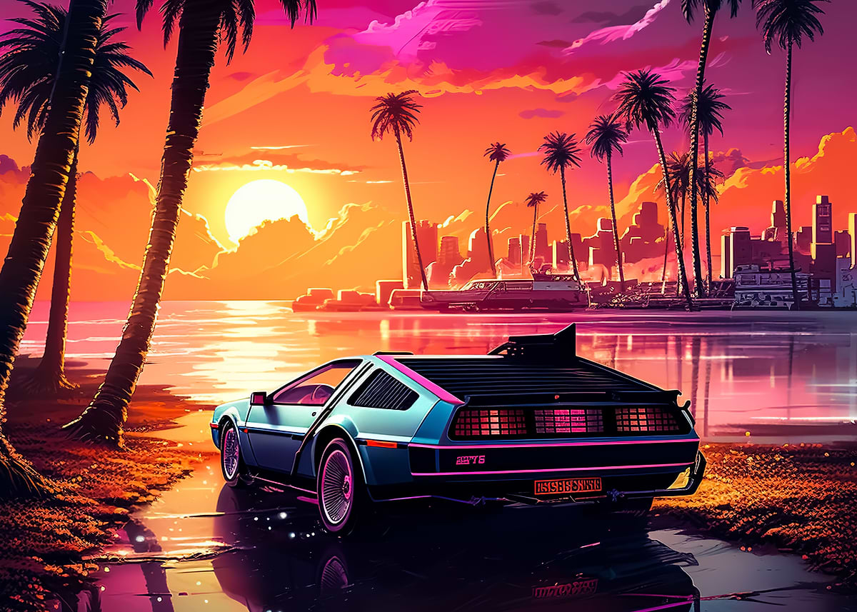 'Retro Miami Neon Sunset' Poster, picture, metal print, paint by ...