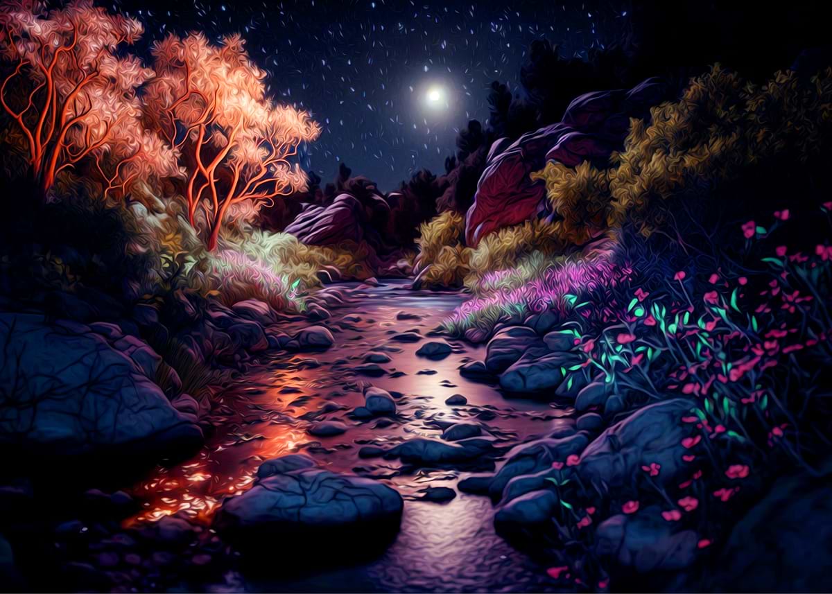 'Colorful Forest In Night' Poster, picture, metal print, paint by Treo ...