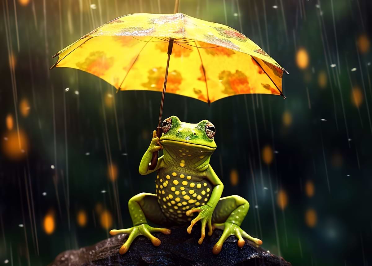 'Happy Frog Rain Cute ' Poster, picture, metal print, paint by ...