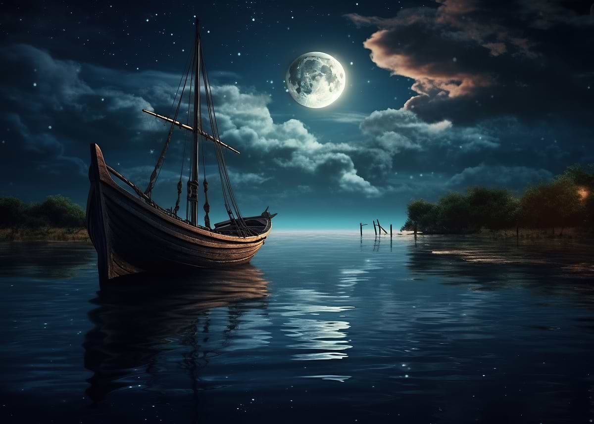 'Boat In The Night' Poster, picture, metal print, paint by SkyBlue ...