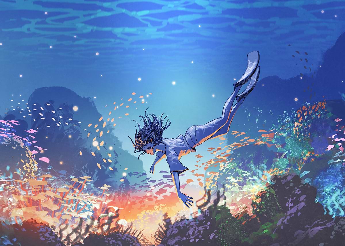 'Woman Dive' Poster, picture, metal print, paint by Jihana Mariam ...