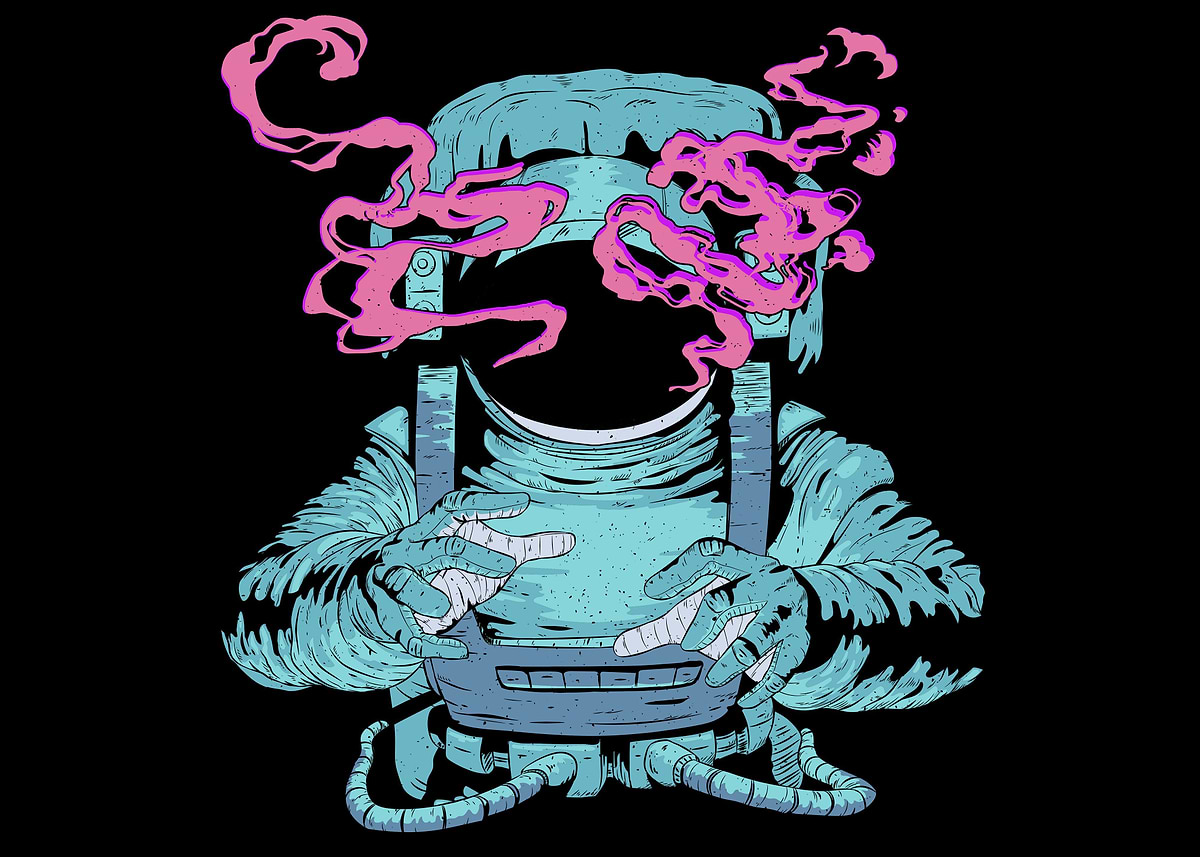'Smoking astronaut in space' Poster, picture, metal print, paint by ...