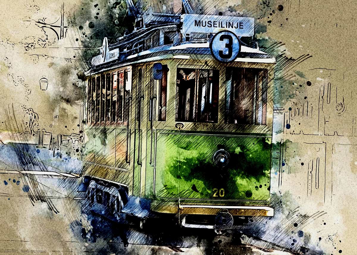'Old Trolley Cars 11' Poster, picture, metal print, paint by Alejandro ...