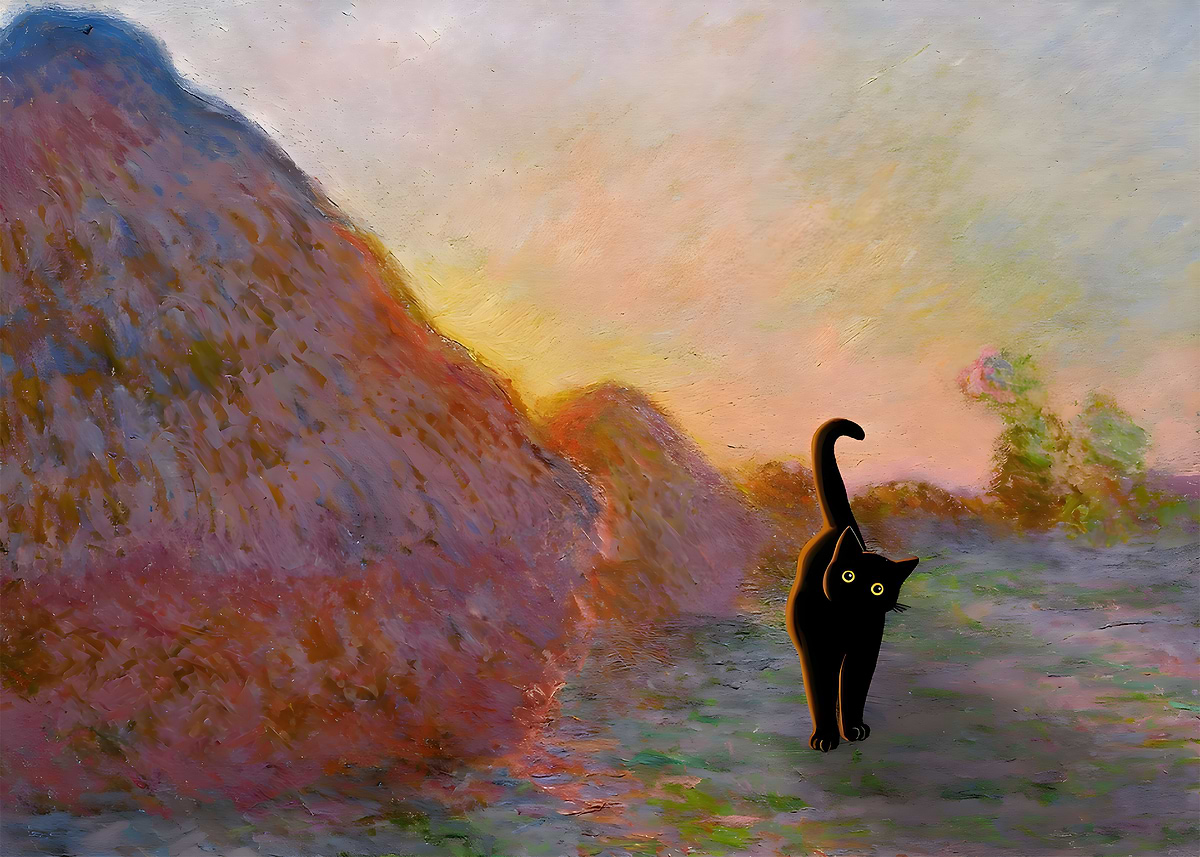 'Cat Monet Haystacks' Poster, picture, metal print, paint by Jaime ...