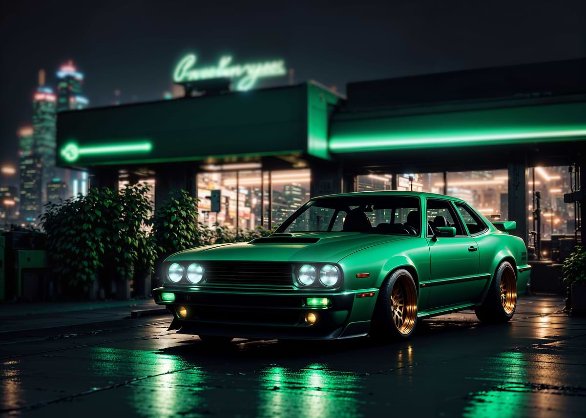 'Green Tuning Car' Poster, picture, metal print, paint by DVArt | Displate