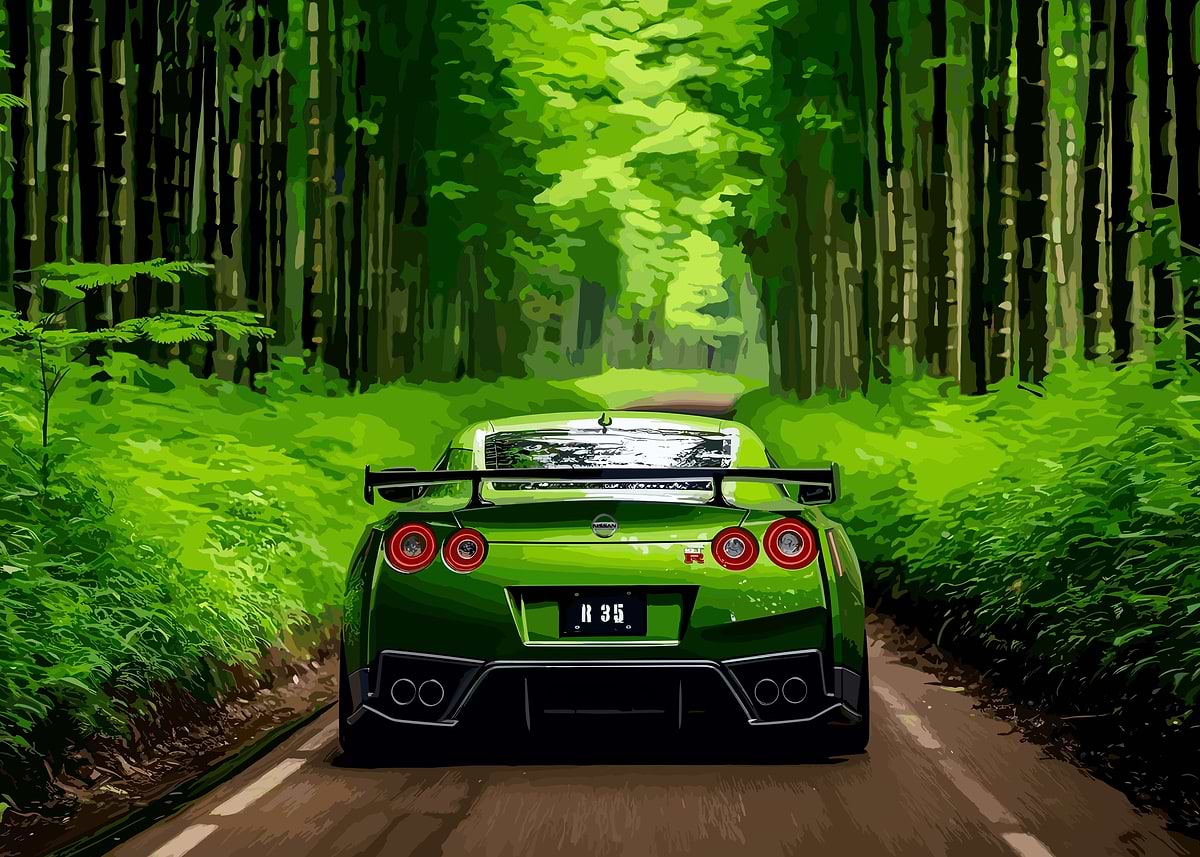 'GTR R35 Bamboo Blitz' Poster, picture, metal print, paint by Pixaverse ...