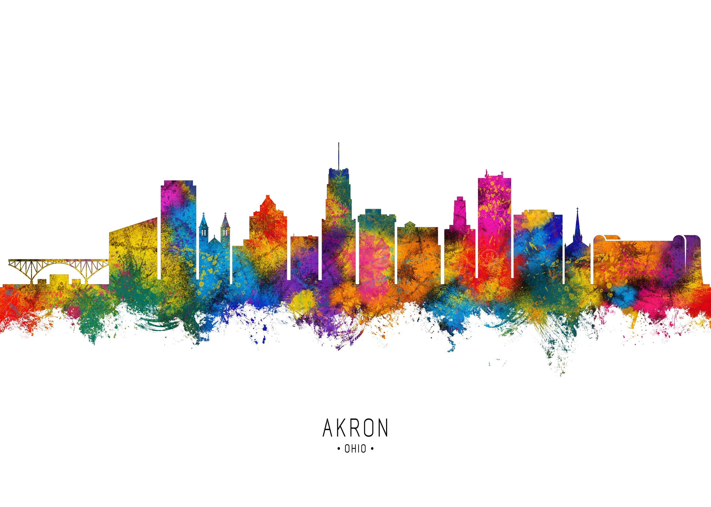 'Akron Ohio Skyline' Poster, picture, metal print, paint by Towseef Dar ...