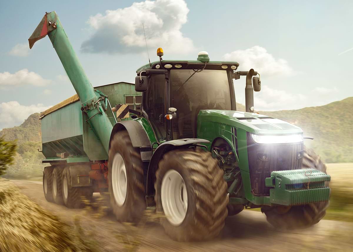 'Tractor Driving on a Farm' Poster, picture, metal print, paint by ...