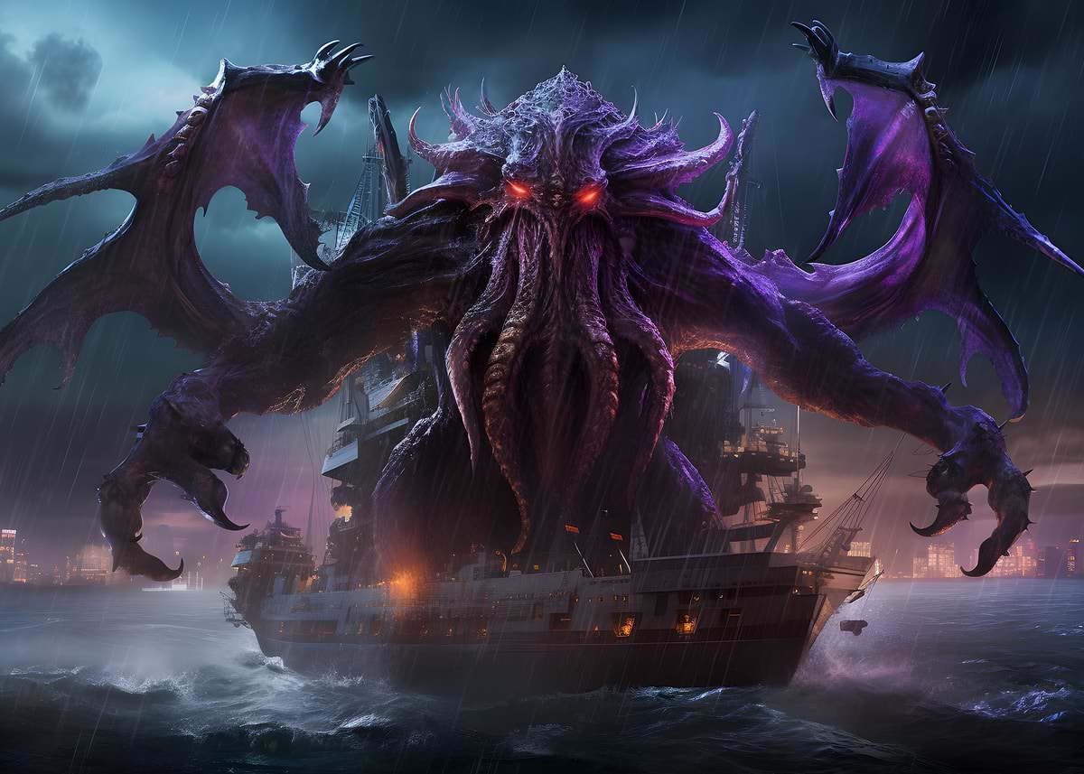 'Cthulhu Over Ship' Poster, picture, metal print, paint by Amazing ...
