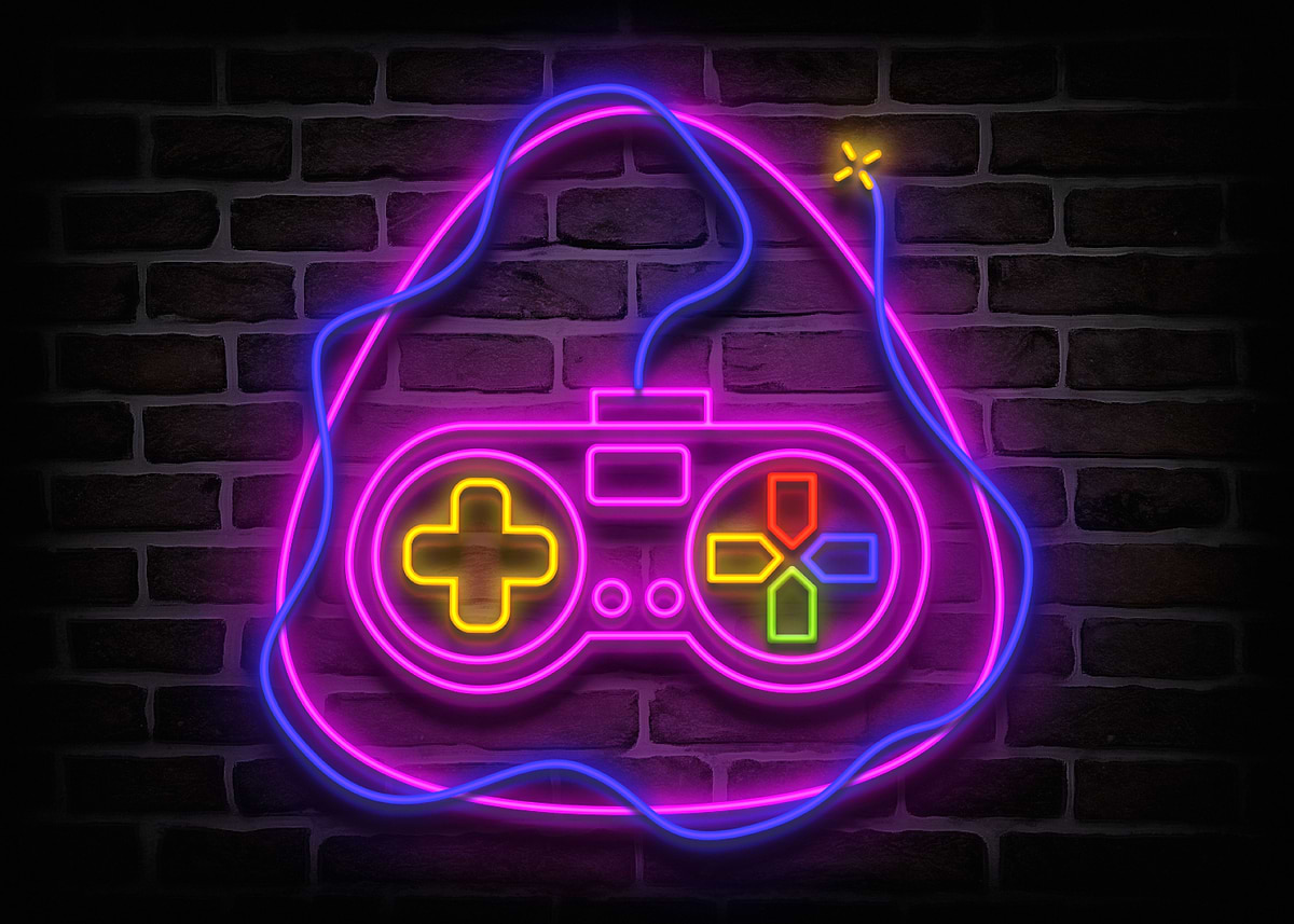 'Joystick Neon Sign' Poster, picture, metal print, paint by ...