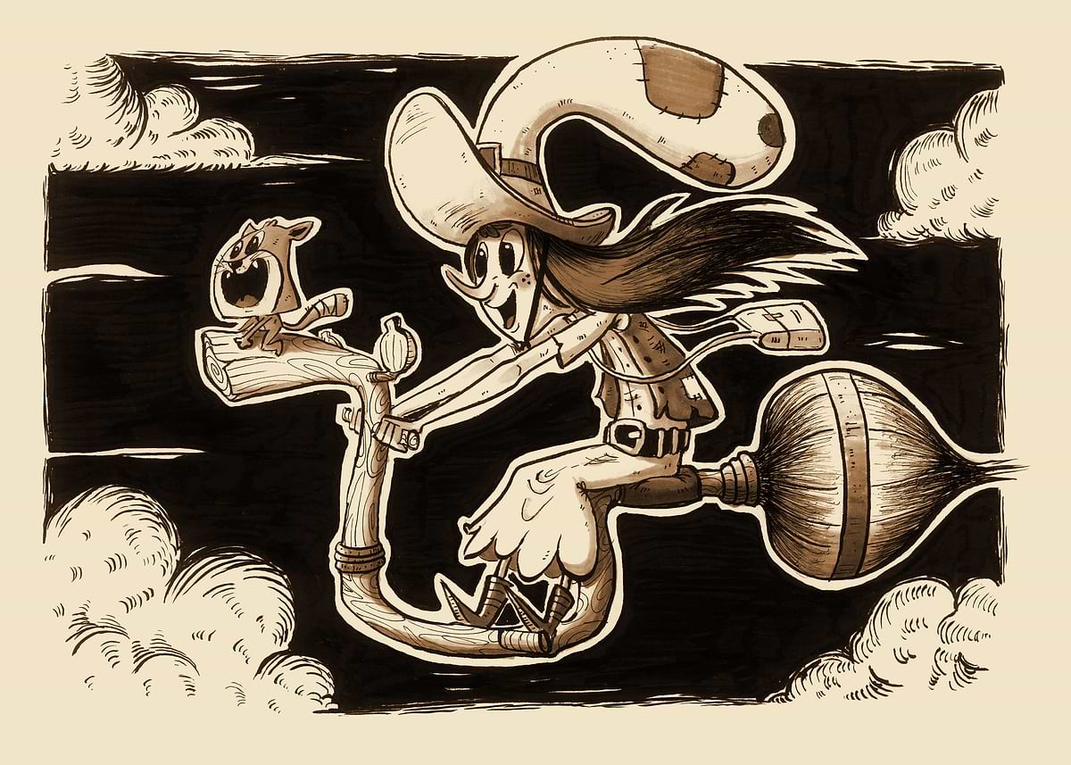 'Witch Riding a Broom' Poster, picture, metal print, paint by Fito ...