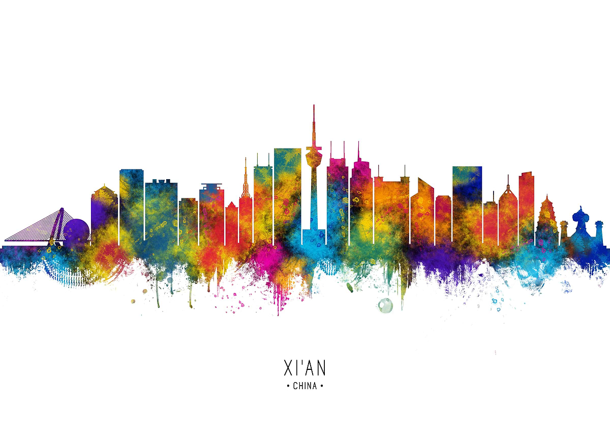 'Xian China Skyline' Poster, picture, metal print, paint by Towseef Dar ...