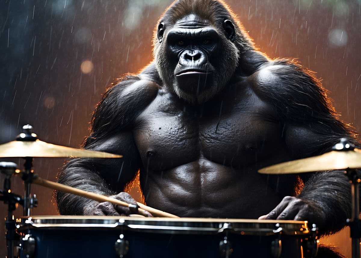 'Gorilla Drummer' Poster, picture, metal print, paint by CBrook | Displate