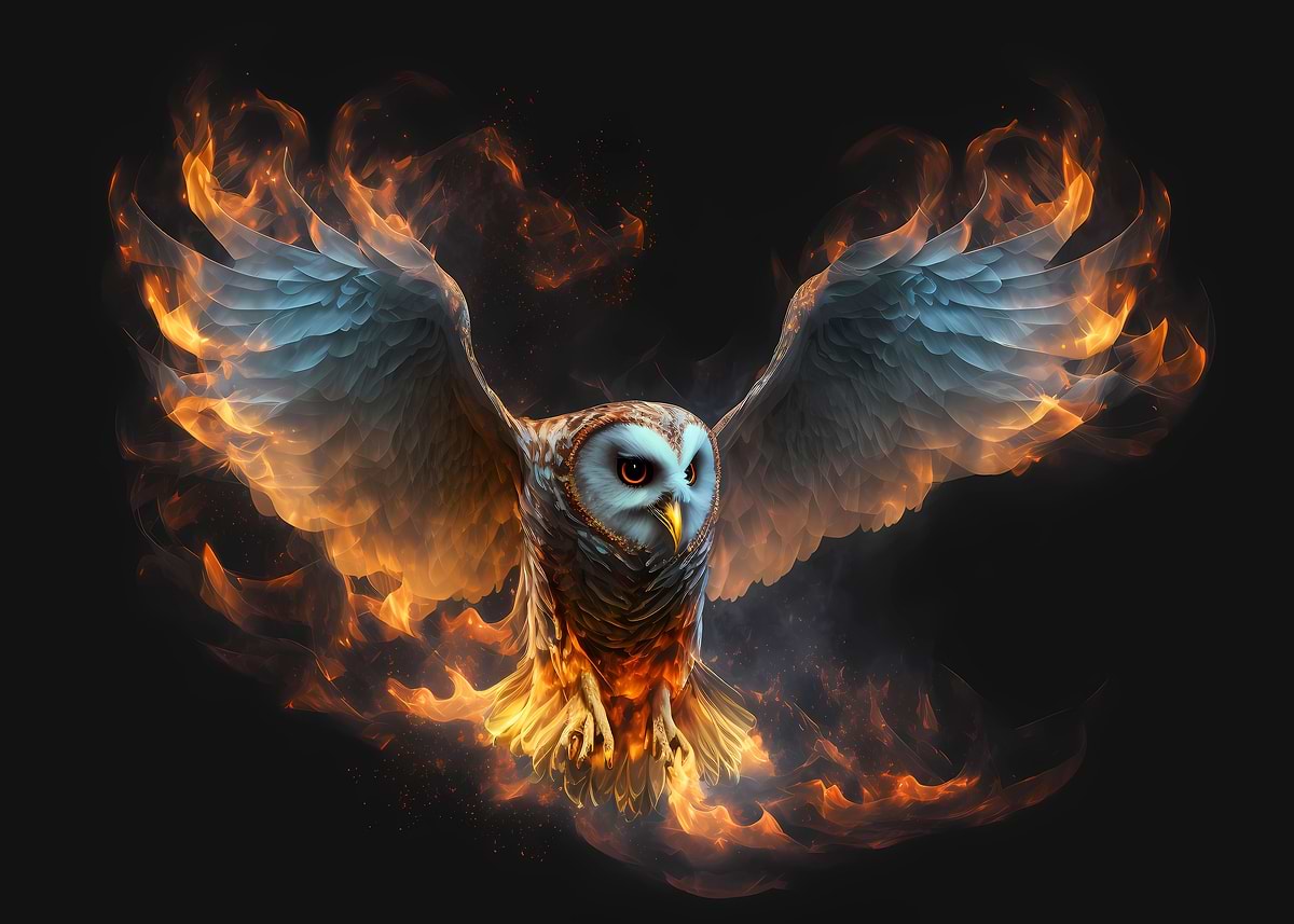 'Owl made by fire' Poster, picture, metal print, paint by Jiri Hodecek ...