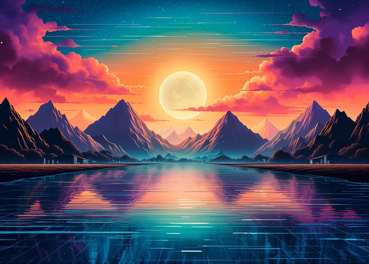 'Vaporwave Sunset' Poster, picture, metal print, paint by The creative ...