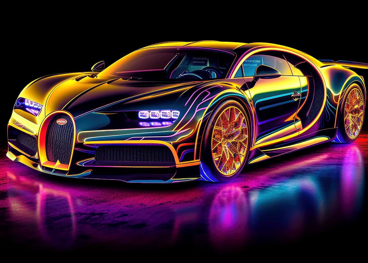 'Bugatti chiron neon' Poster, picture, metal print, paint by ...