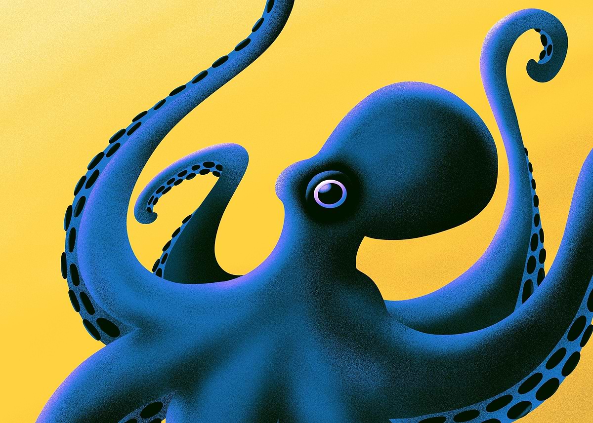 'Vibrant Blue Octopus' Poster, picture, metal print, paint by Sarah ...