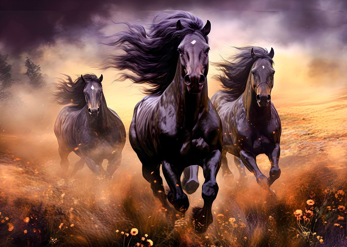 'Three Horses Race' Poster, picture, metal print, paint by Danan Putra ...