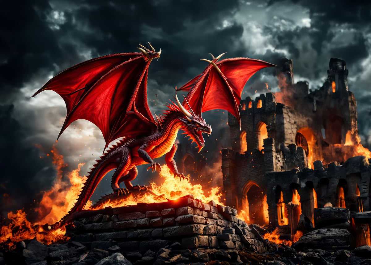 'Red Dragon Roaring' Poster, picture, metal print, paint by Anton Eine ...
