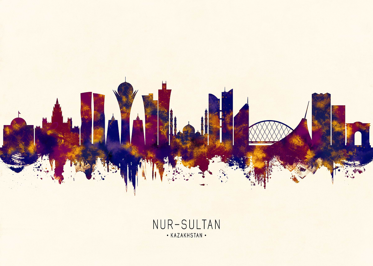 'Nur Sultan Skyline' Poster, picture, metal print, paint by Towseef Dar ...