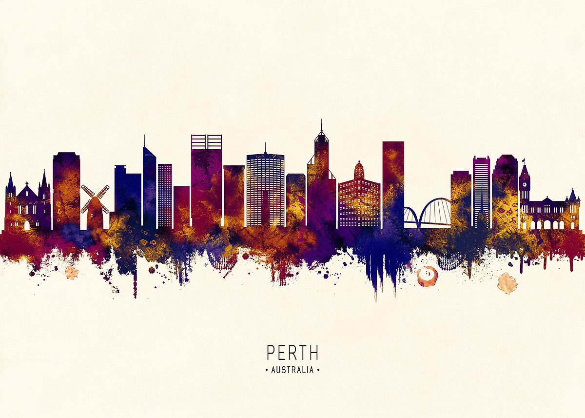 'Perth Australia Skyline' Poster, picture, metal print, paint by ...