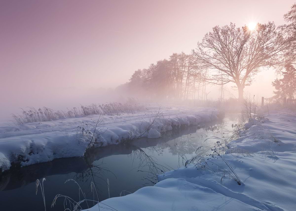 'Winter landscape and river' Poster, picture, metal print, paint by ...