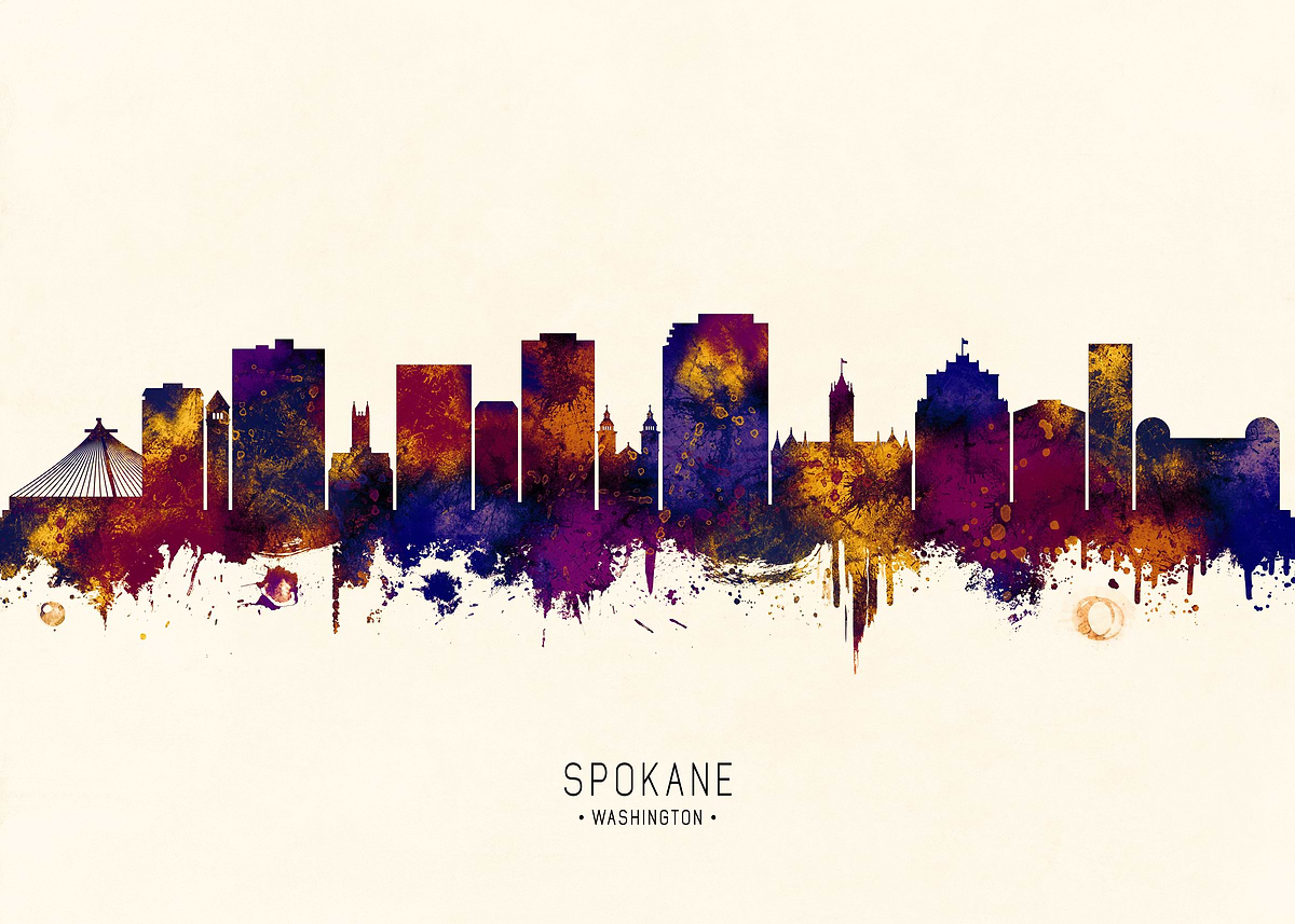 'Spokane Washington Skyline' Poster, picture, metal print, paint by ...
