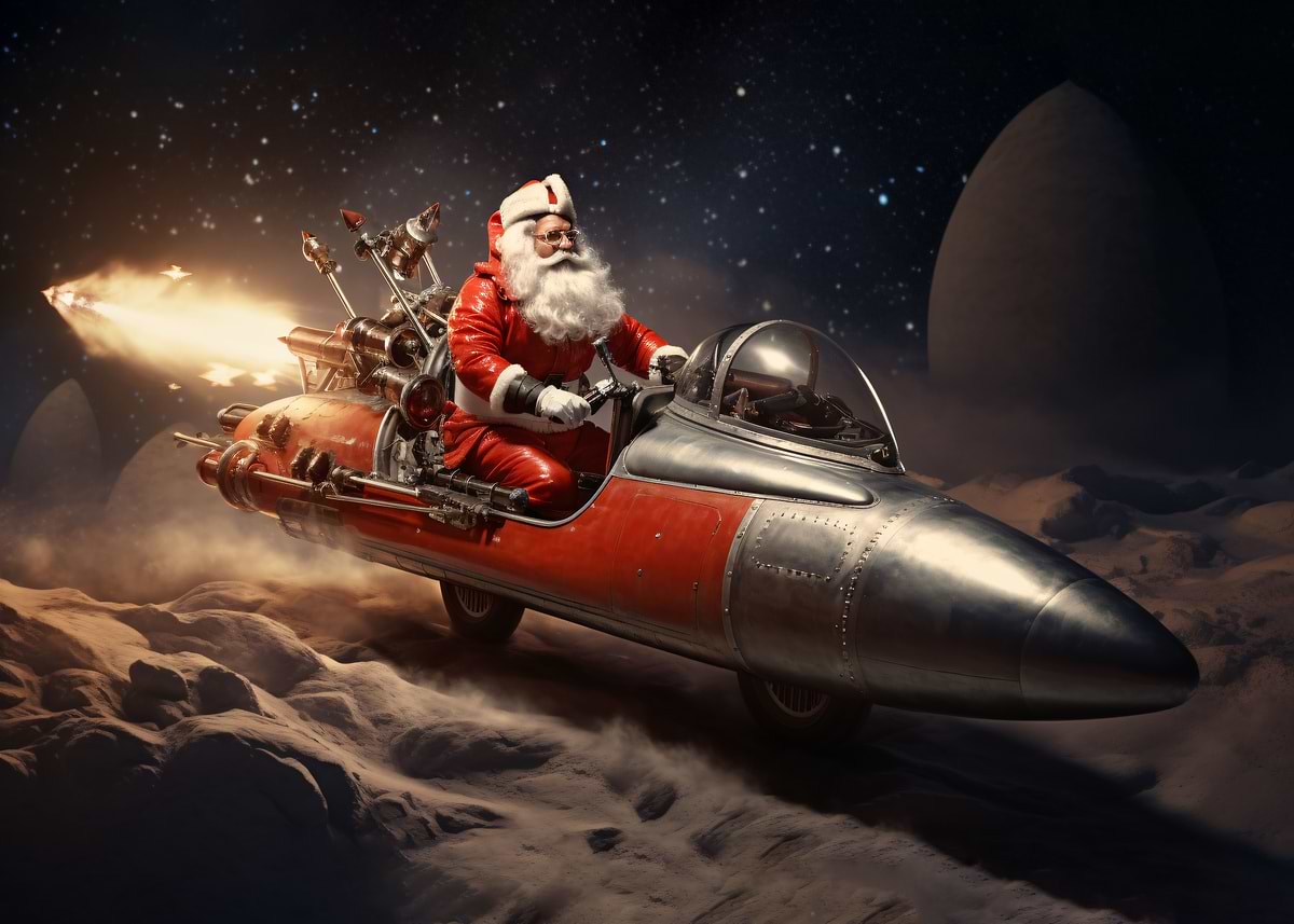 'Santa on a rocket' Poster, picture, metal print, paint by Vendzi ...