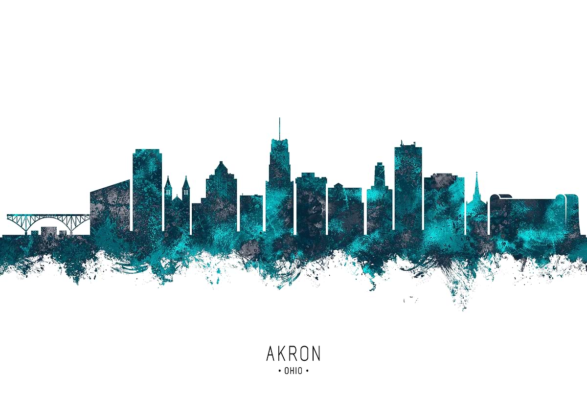 'Akron Skyline' Poster, picture, metal print, paint by Towseef Dar ...