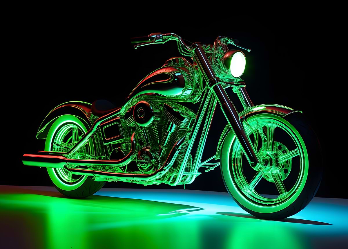 'Neon Chopper Motorcycle' Poster, picture, metal print, paint by ...
