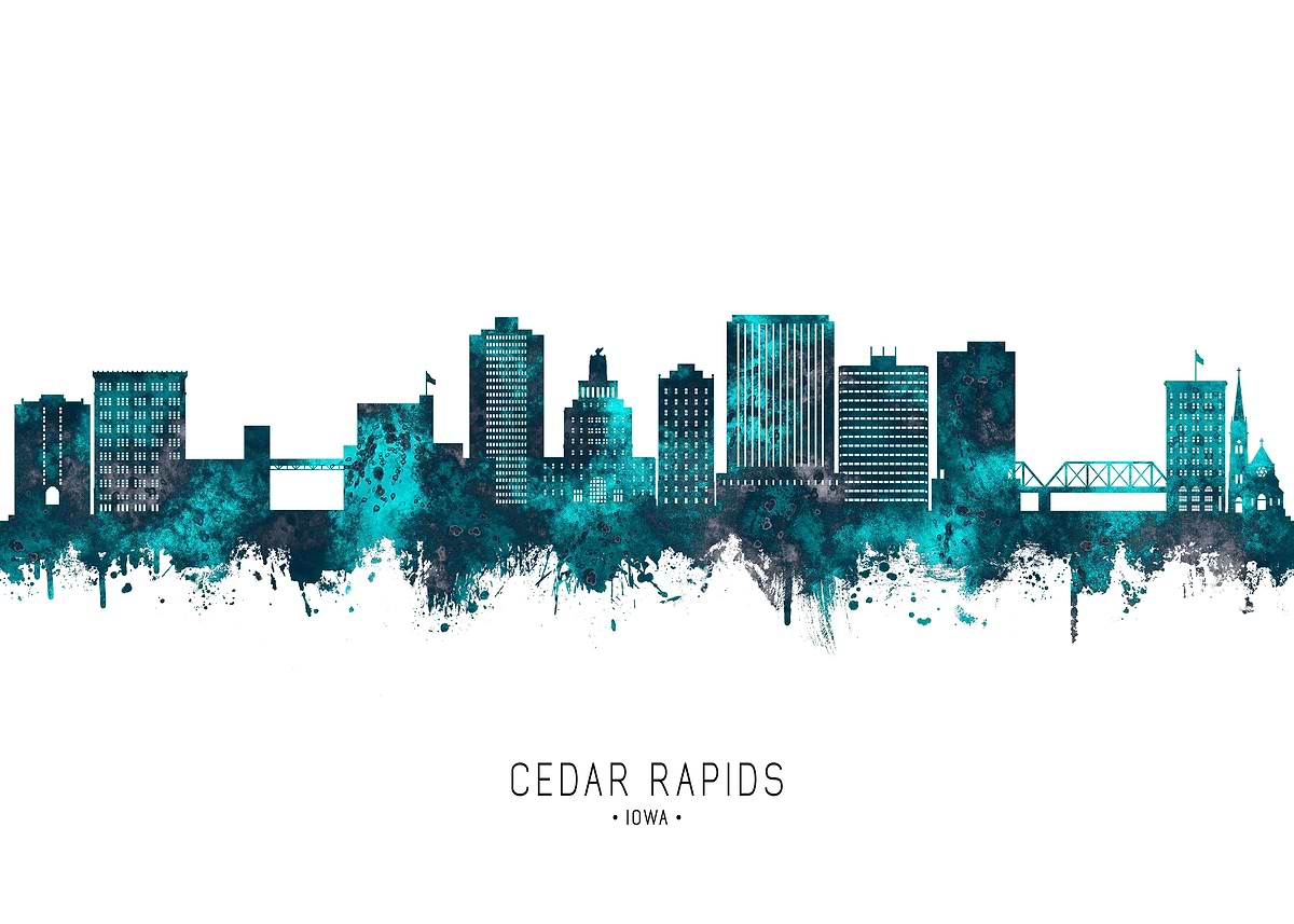 'Cedar Rapids Skyline' Poster, picture, metal print, paint by Towseef ...