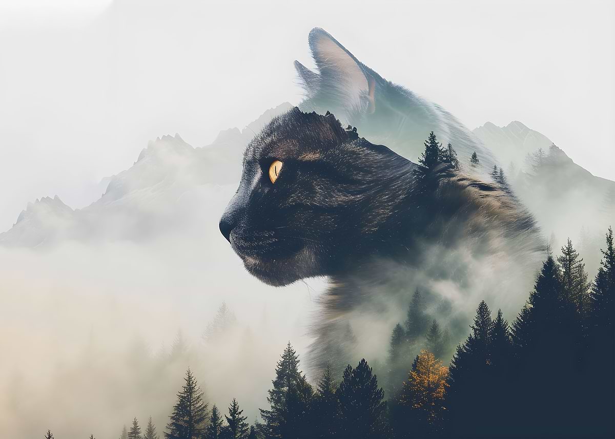 'Cat Forest Mountain' Poster, picture, metal print, paint by Silvie Art ...