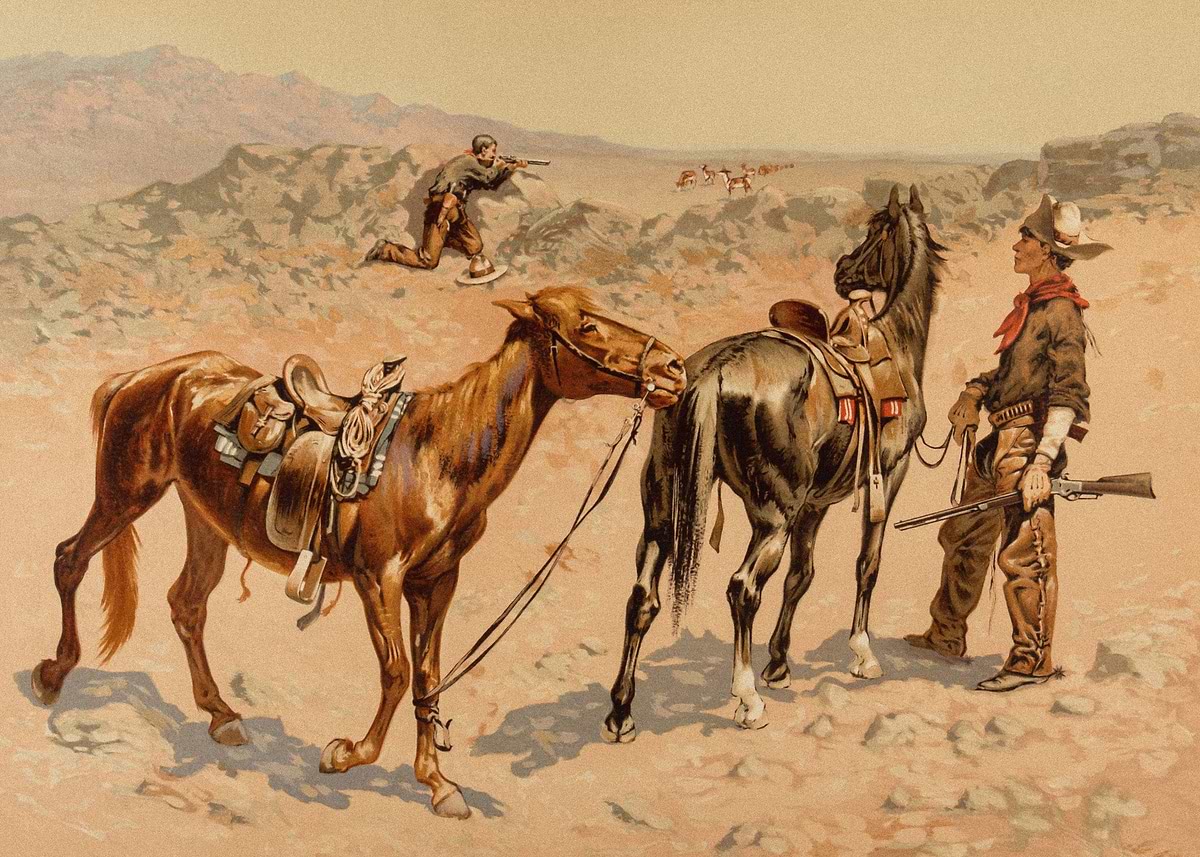 'Cowboys Hunting Antelopes' Poster, picture, metal print, paint by ...