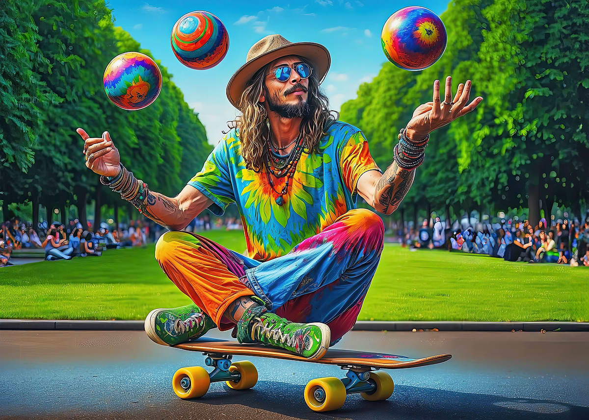 'Hippie Juggling Balls' Poster, picture, metal print, paint by Michael ...