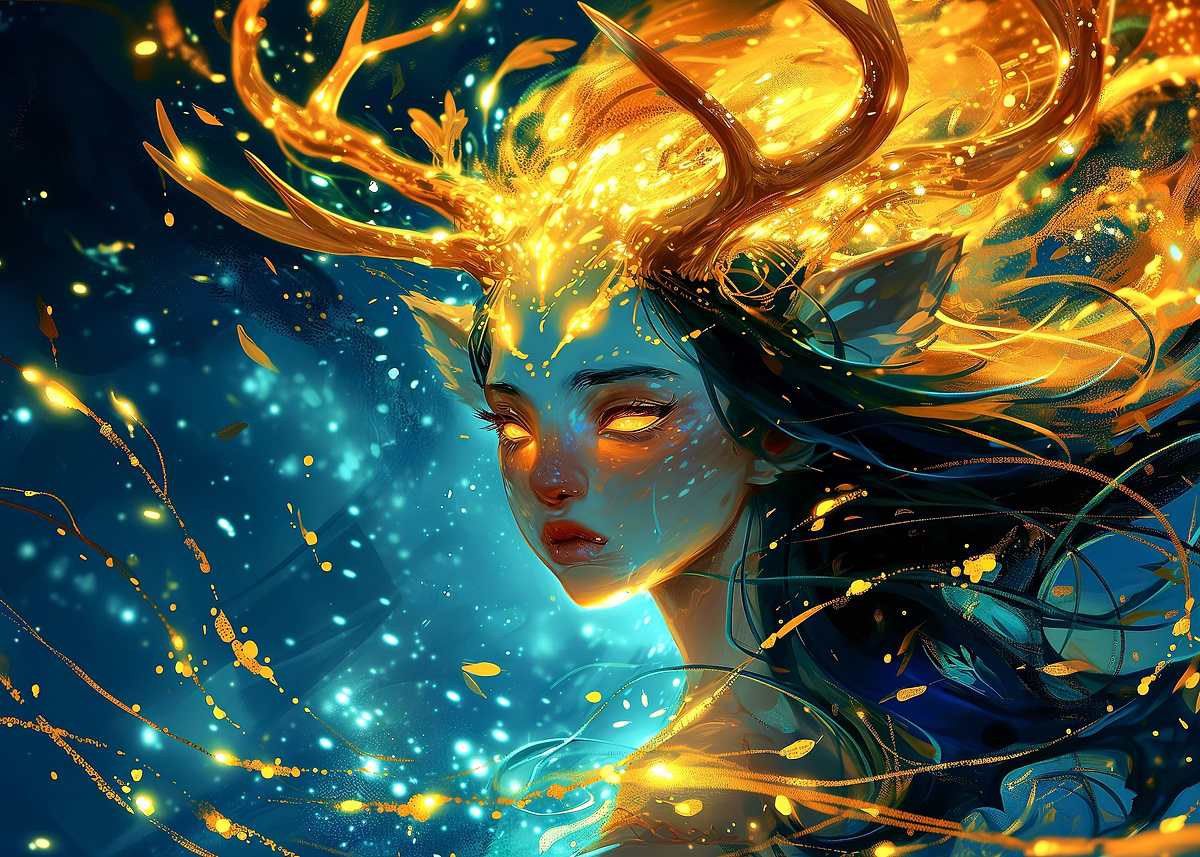 'Magic Light Fantasy Druid' Poster, picture, metal print, paint by ...