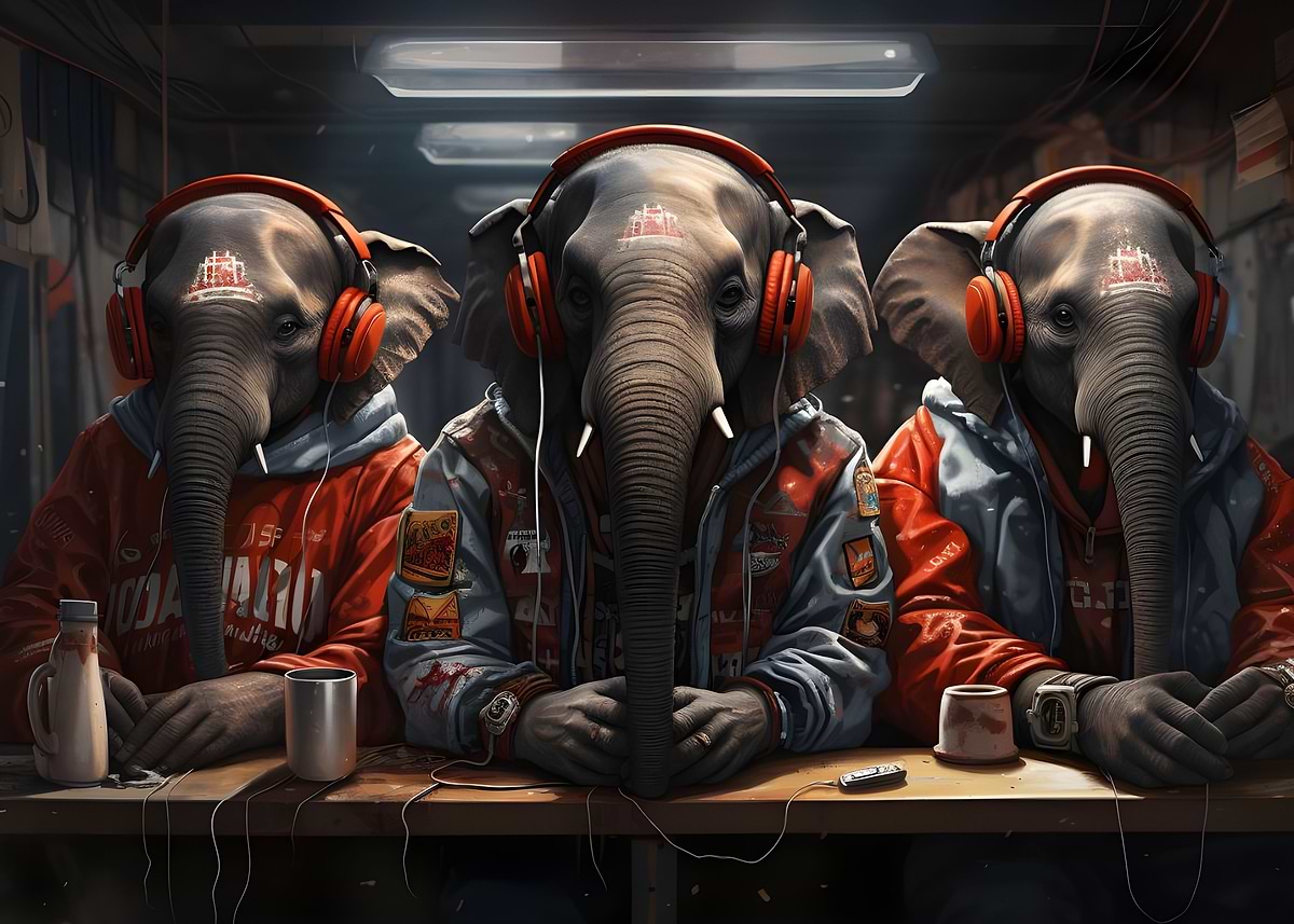 'Elephant chill zone' Poster, picture, metal print, paint by ...
