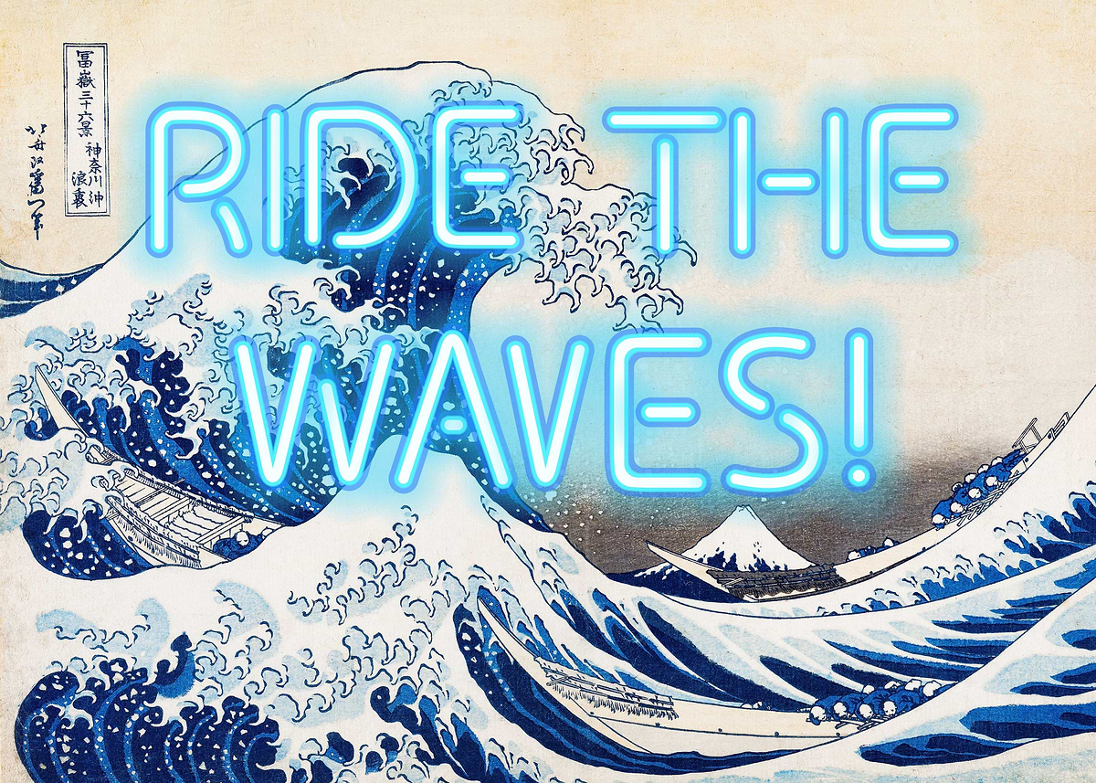 'Ride the waves neon sign' Poster, picture, metal print, paint by Kerry ...