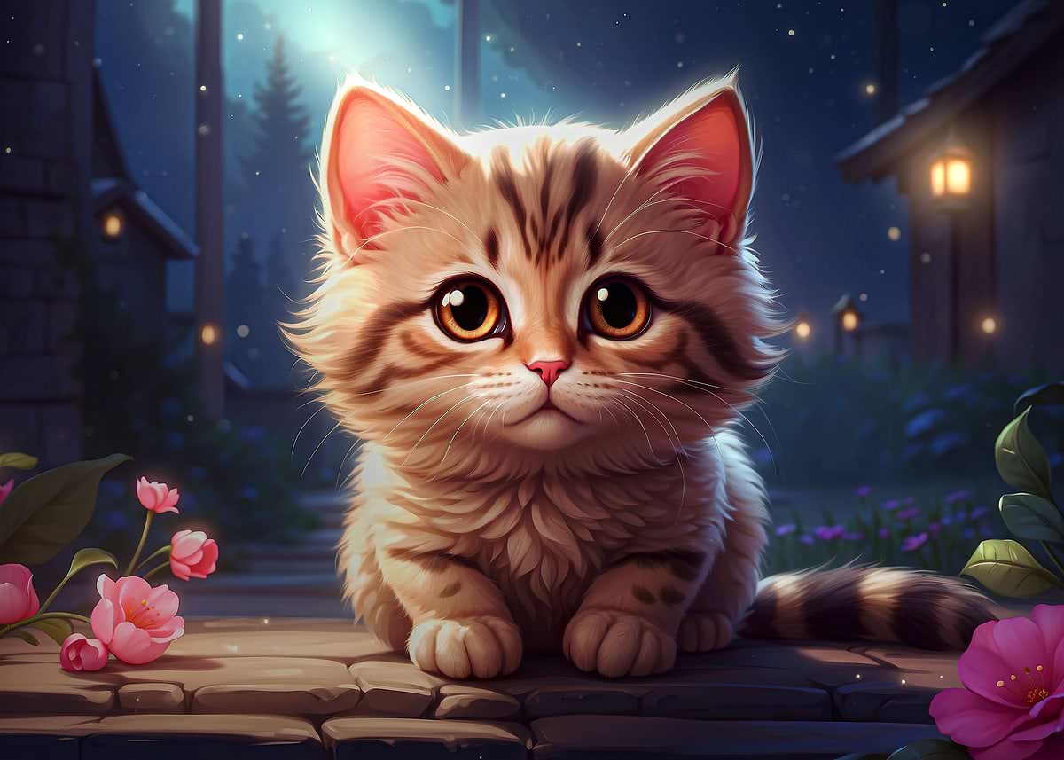 'Kawaii Cat ' Poster, picture, metal print, paint by Bruno Macedo | Displate