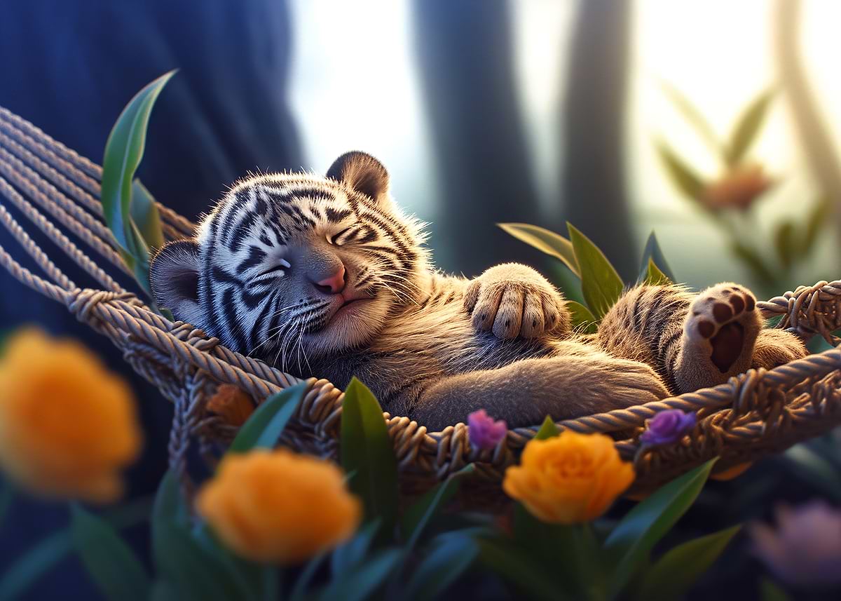 'chilling cute tiger' Poster, picture, metal print, paint by ...