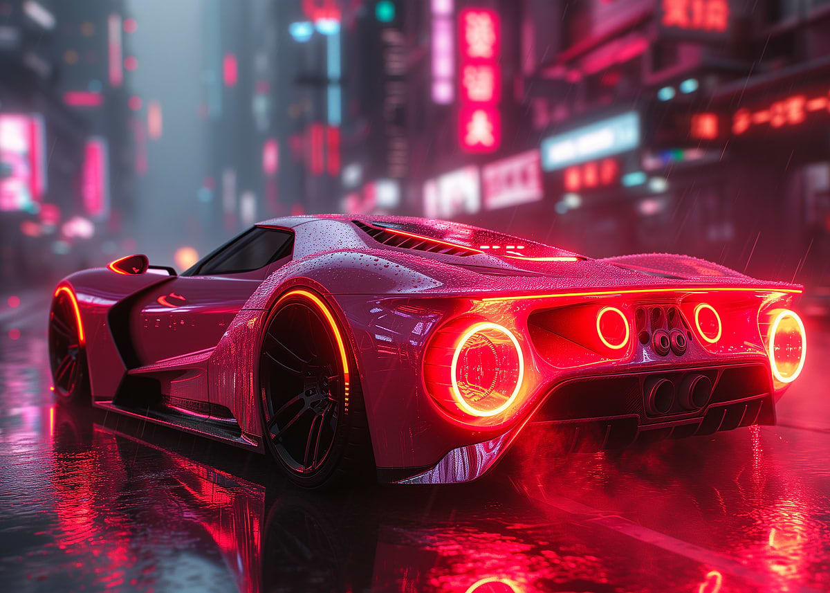 'Futuristic Neon Car' Poster, picture, metal print, paint by Wall ...