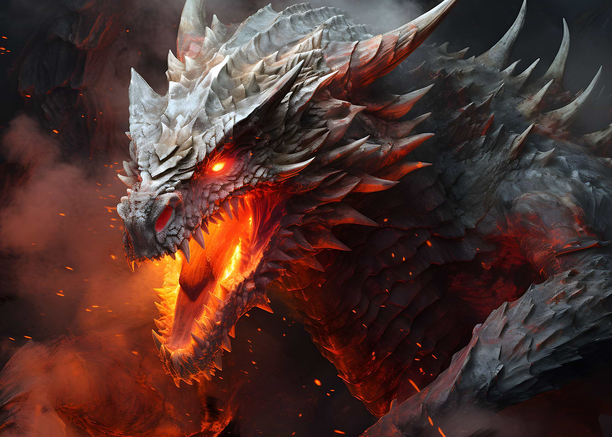 'Fire Breathing Hell Dragon' Poster, picture, metal print, paint by ...