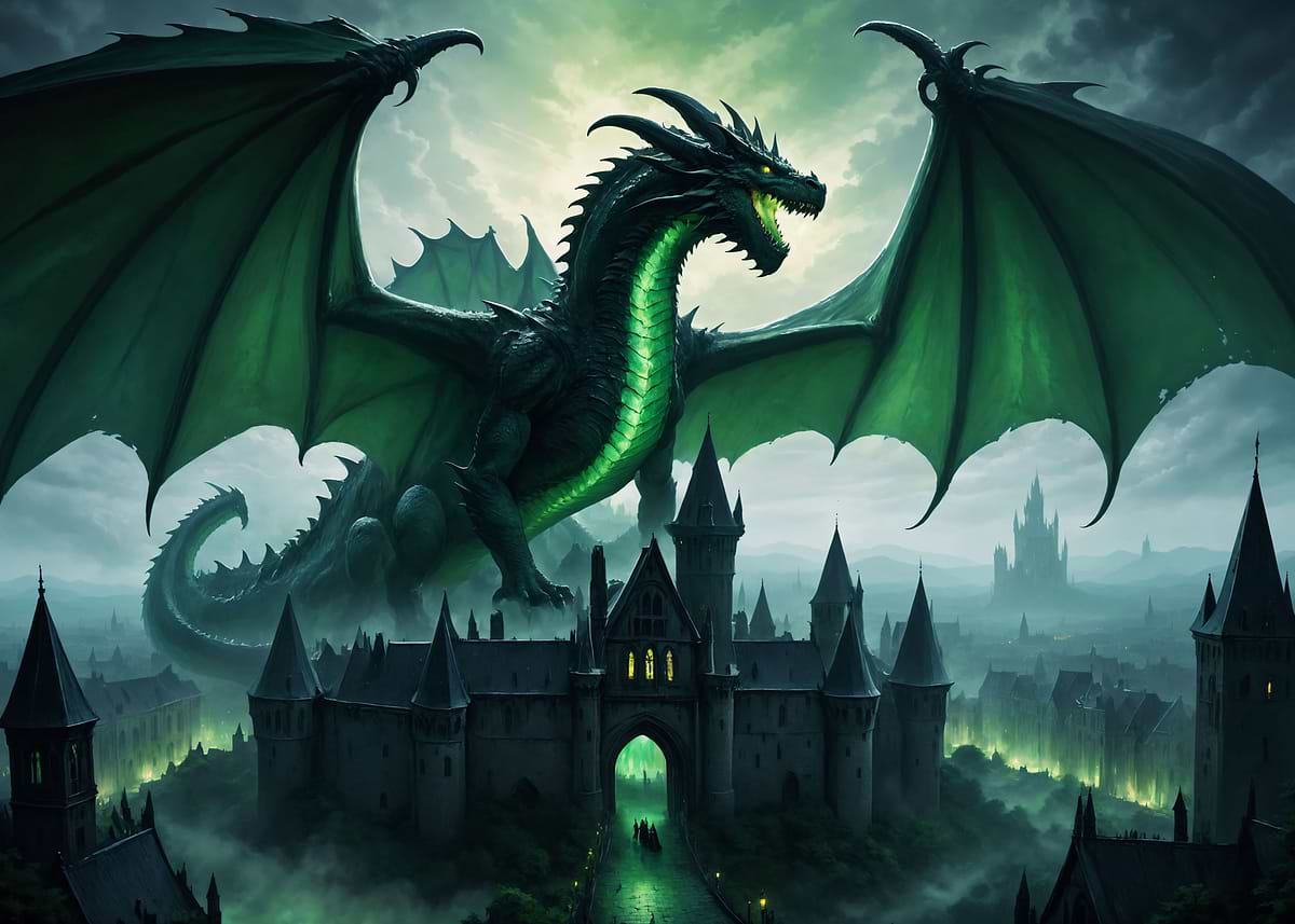 'A gigantic green dragon' Poster, picture, metal print, paint by ...
