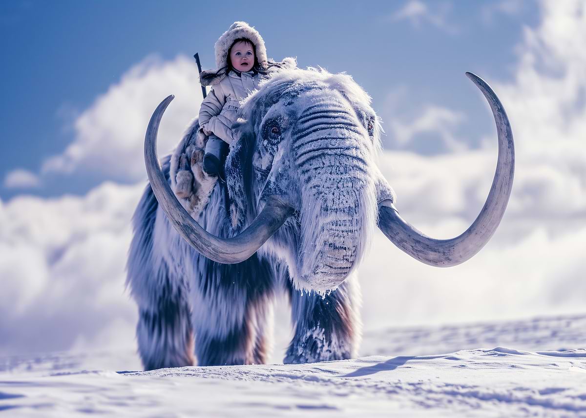 'Riding a mammoth' Poster, picture, metal print, paint by Vendzi | Displate