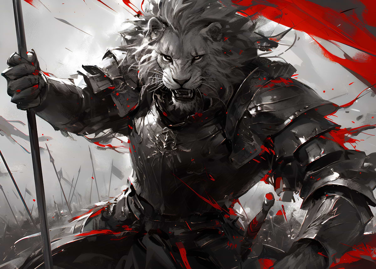 'Lion Leo Warrior Knight' Poster, picture, metal print, paint by White ...