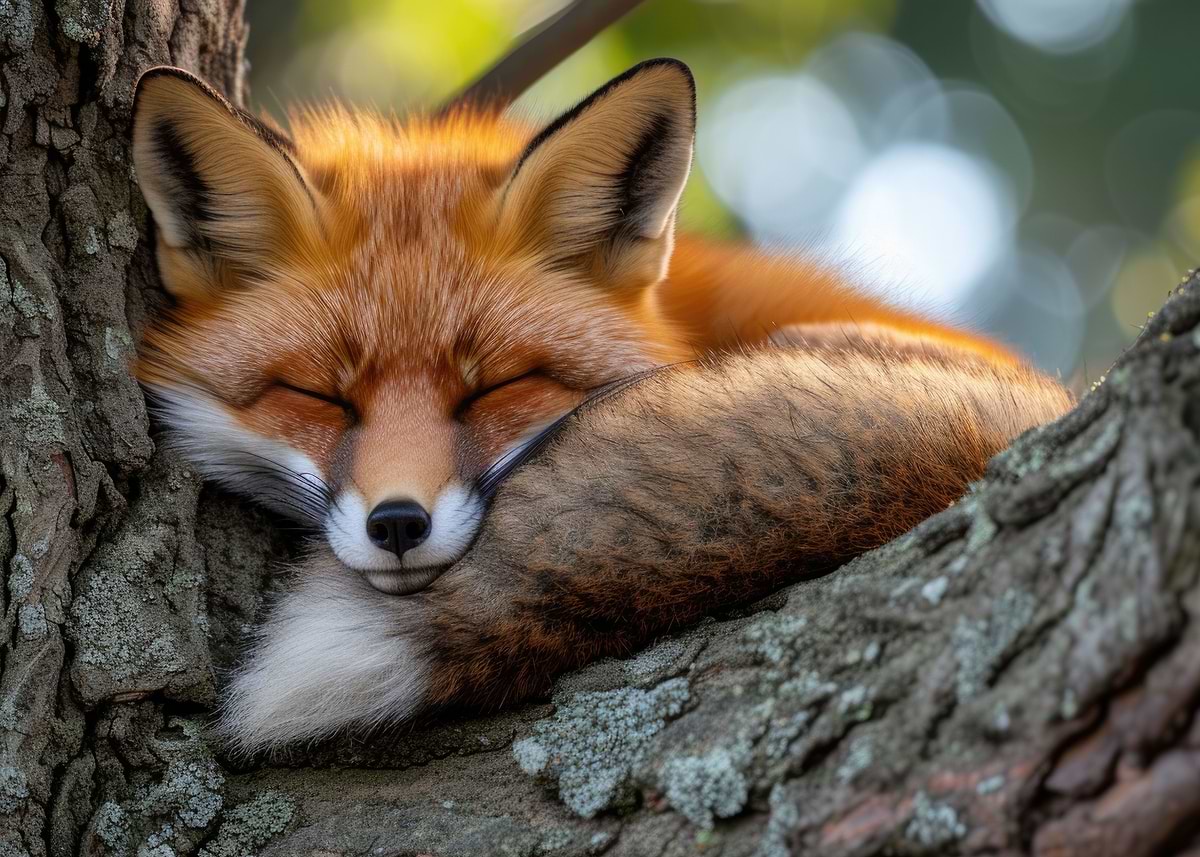 'Red Fox Rest on Mossy Log' Poster, picture, metal print, paint by ...