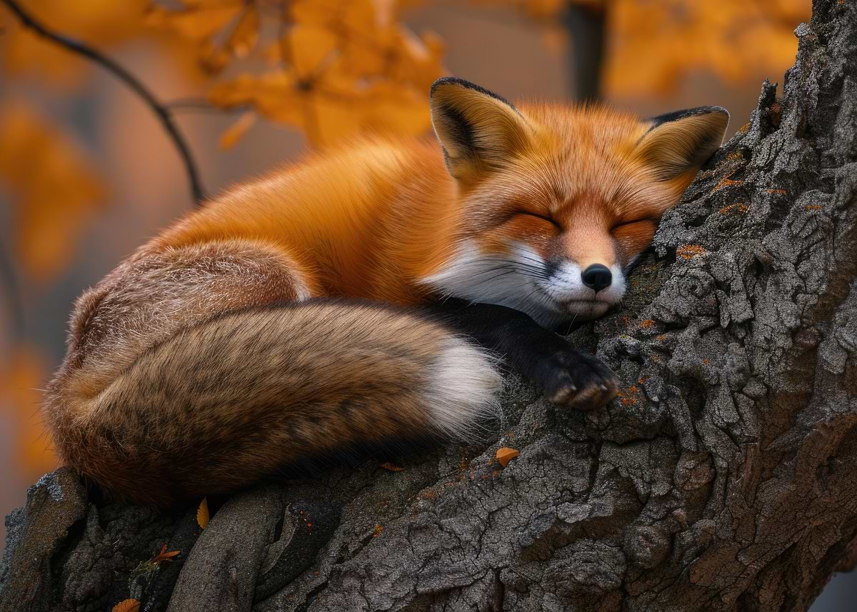 'Red Fox Rest on Mossy Log' Poster, picture, metal print, paint by ...