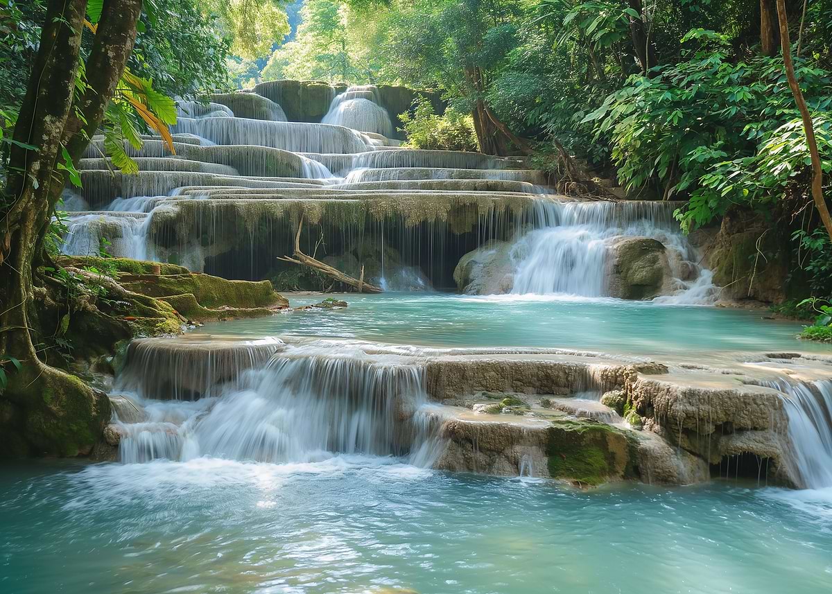 'Kuang Si Waterfall Laos' Poster, picture, metal print, paint by Kitty ...