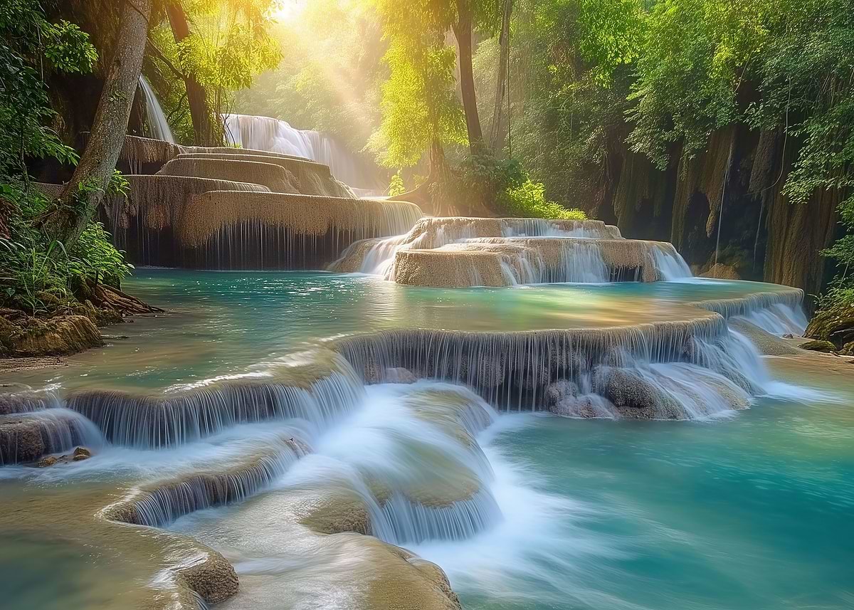 'Kuang Si Waterfall Laos' Poster, picture, metal print, paint by Kitty ...