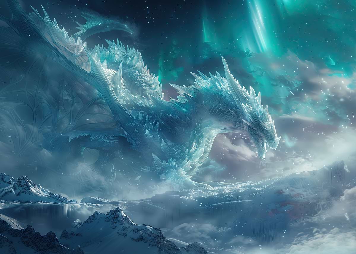 'Mystic Ice Dragon' Poster, picture, metal print, paint by Ilyrin | Displate